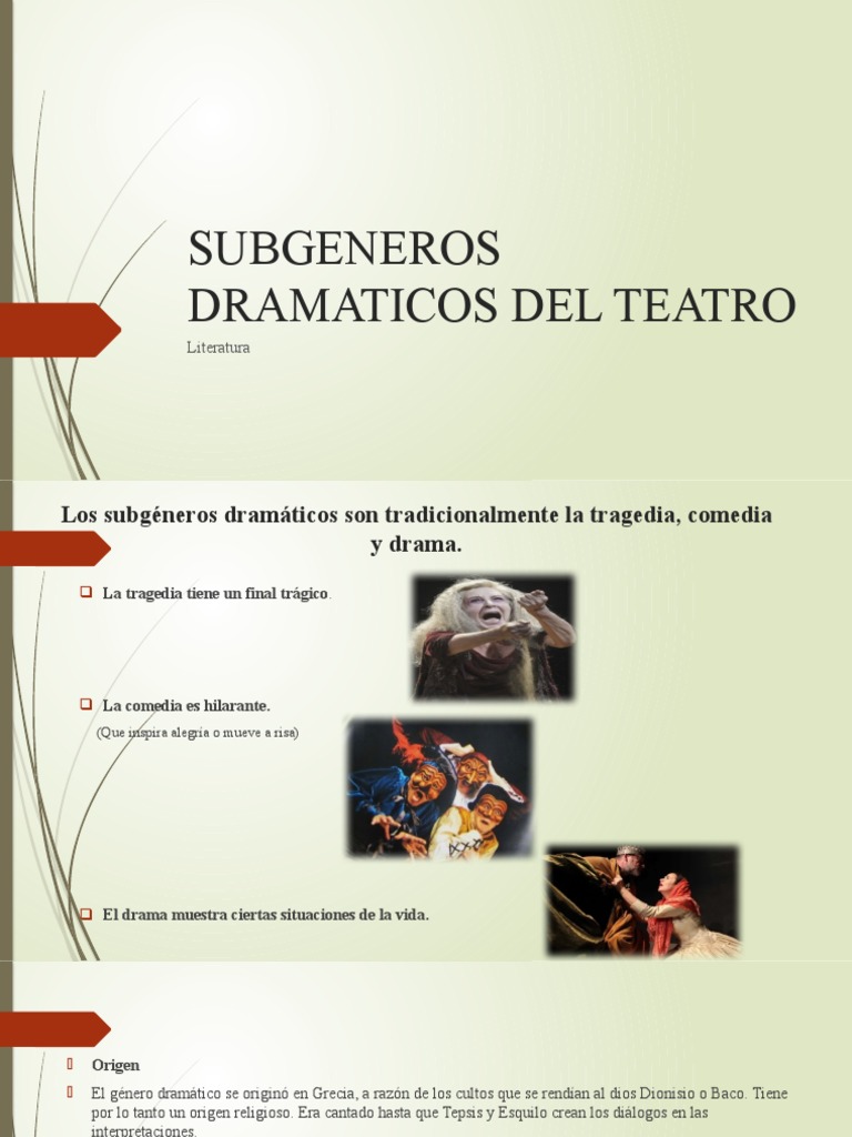 SUBGENEROS DRAMATICOS DEL TEATRO Clase de Literatura | PDF | Teatro