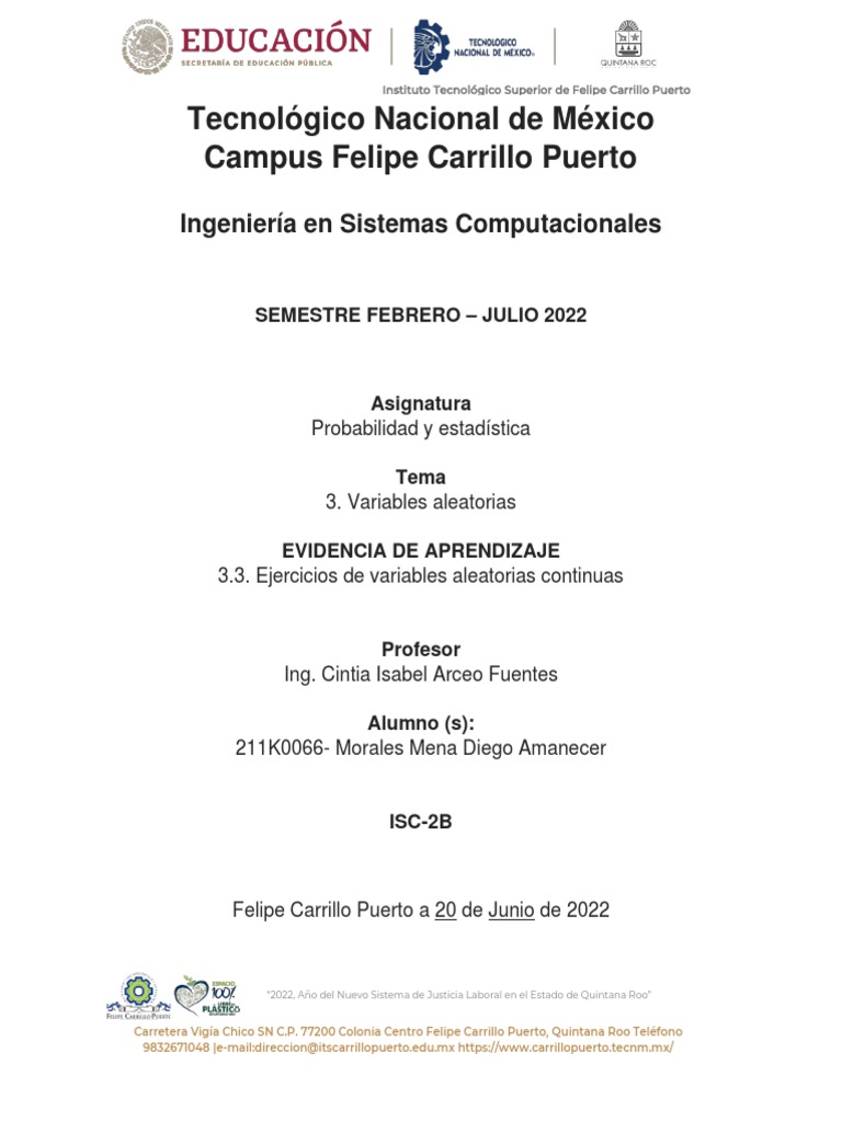 Tema3 - Bloque2 Act 3.3 Ejercicios V.A.C - M.M Diego - ISC - 2B | PDF | Integral | Análisis ...