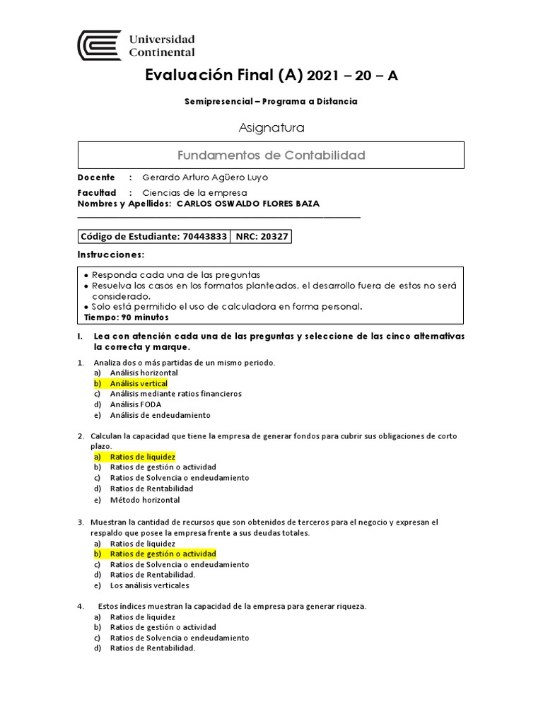 Examen Final Fundamentos Contabilidad UTP | PDF | Contabilidad | Estado ...