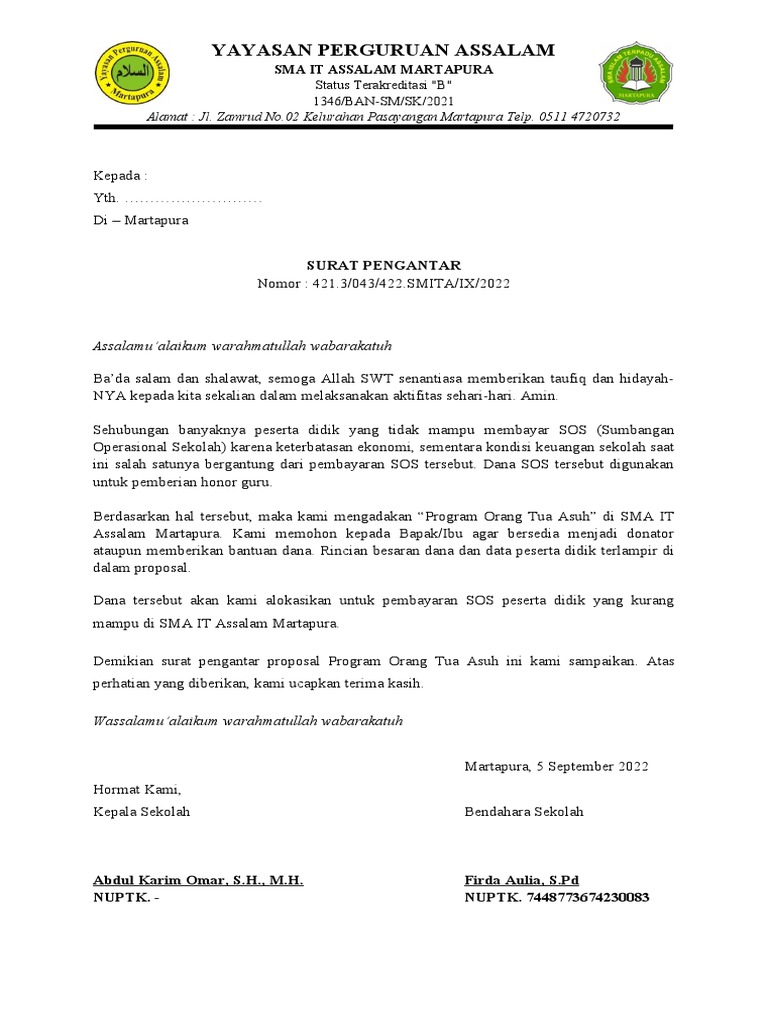 Surat Pengantar Proposal Ortu Asuh | PDF Surat Pengantar Proposal Ortu Asuh | PDF