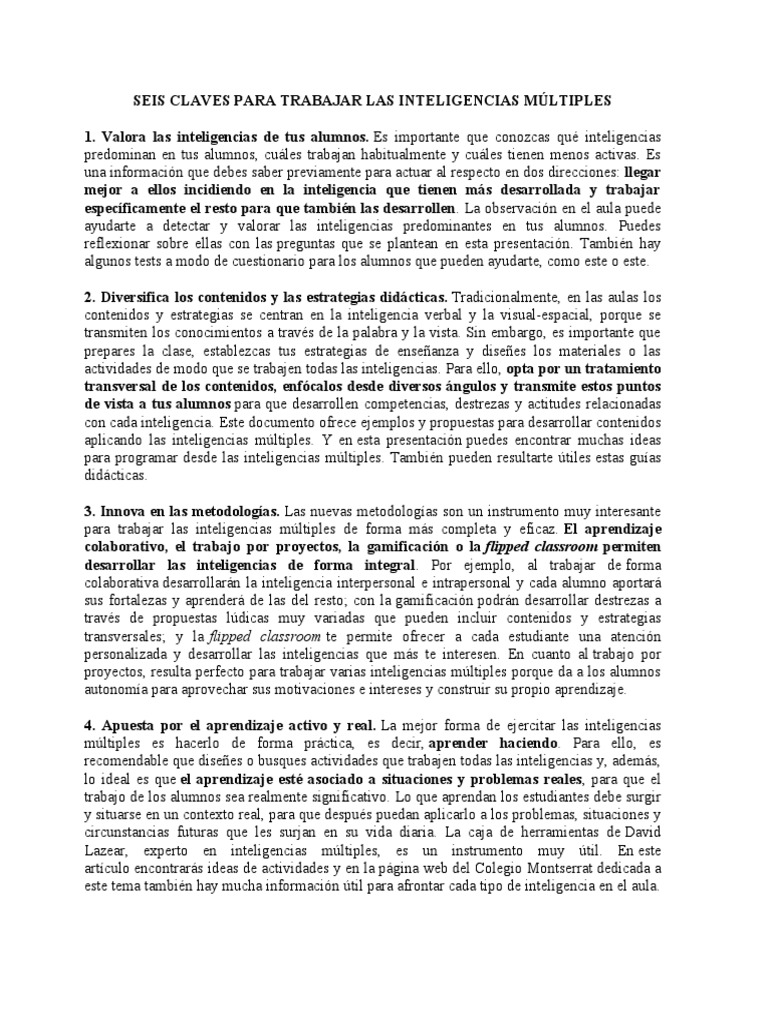Seis Claves para Trabajar Las Inteligencias Múltiples | PDF ... Seis Claves para Trabajar Las Inteligencias Múltiples | PDF ...