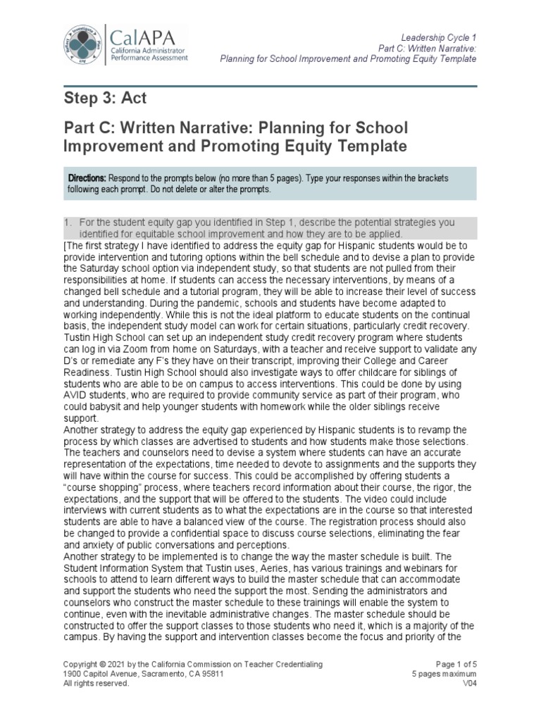 CalAPA C1 S3 C PlanSchoolImprovementPromotEquity | PDF | Teachers ...