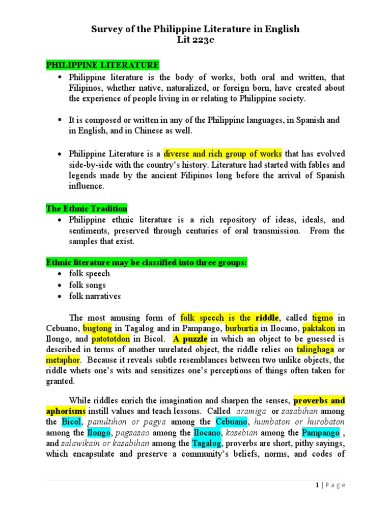 Philippine Literature | PDF | Philippines | Riddle