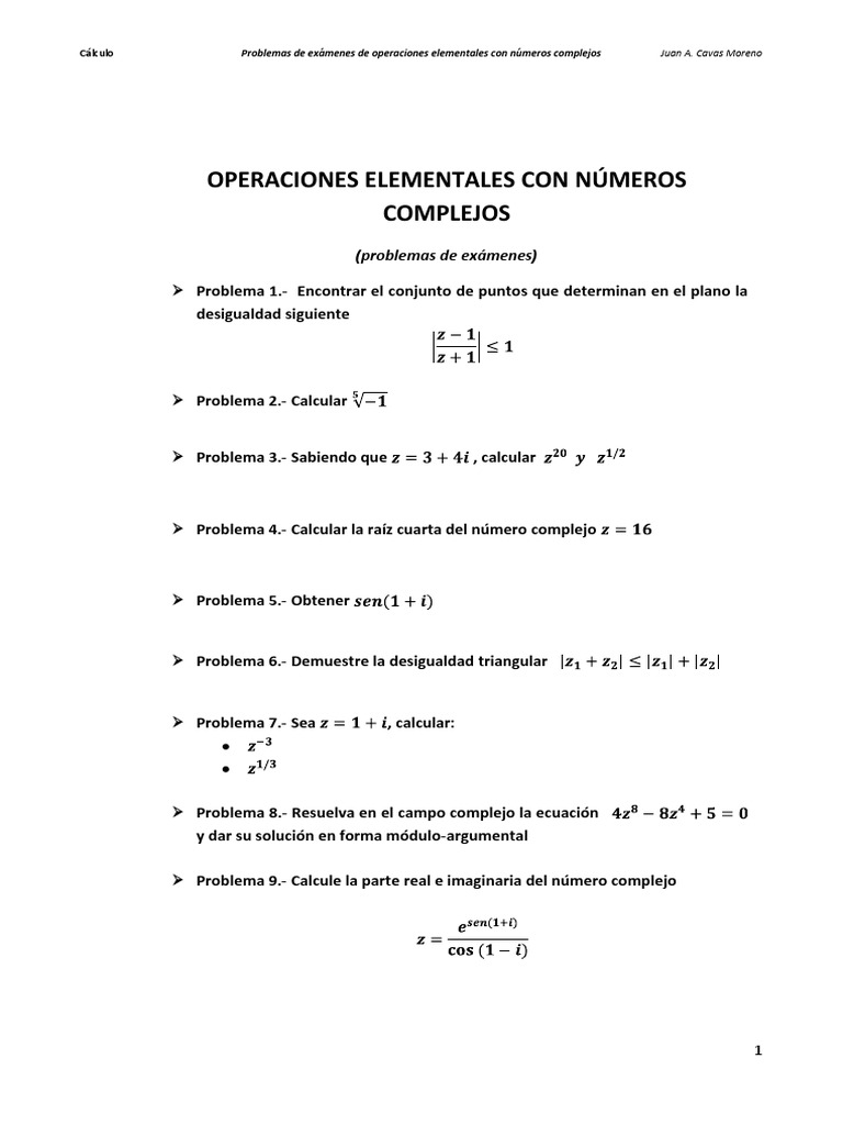 Operaciones Con Números Complejos 2 | PDF | Número complejo | Ecuaciones