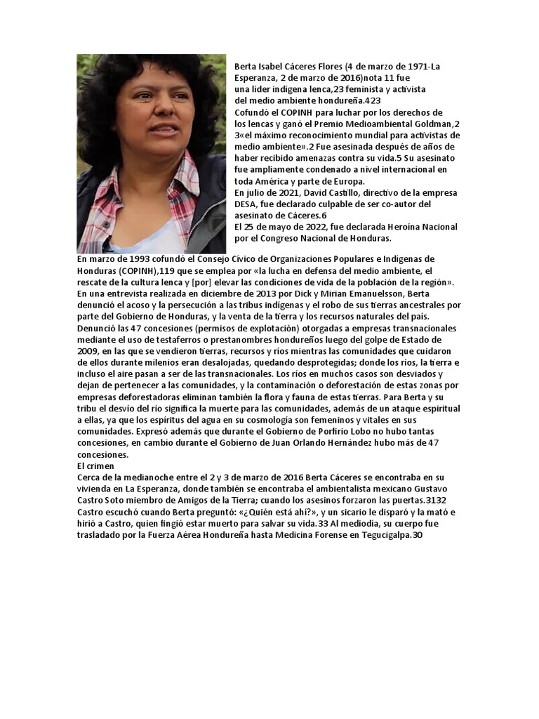 Berta Isabel Cáceres Flores | PDF