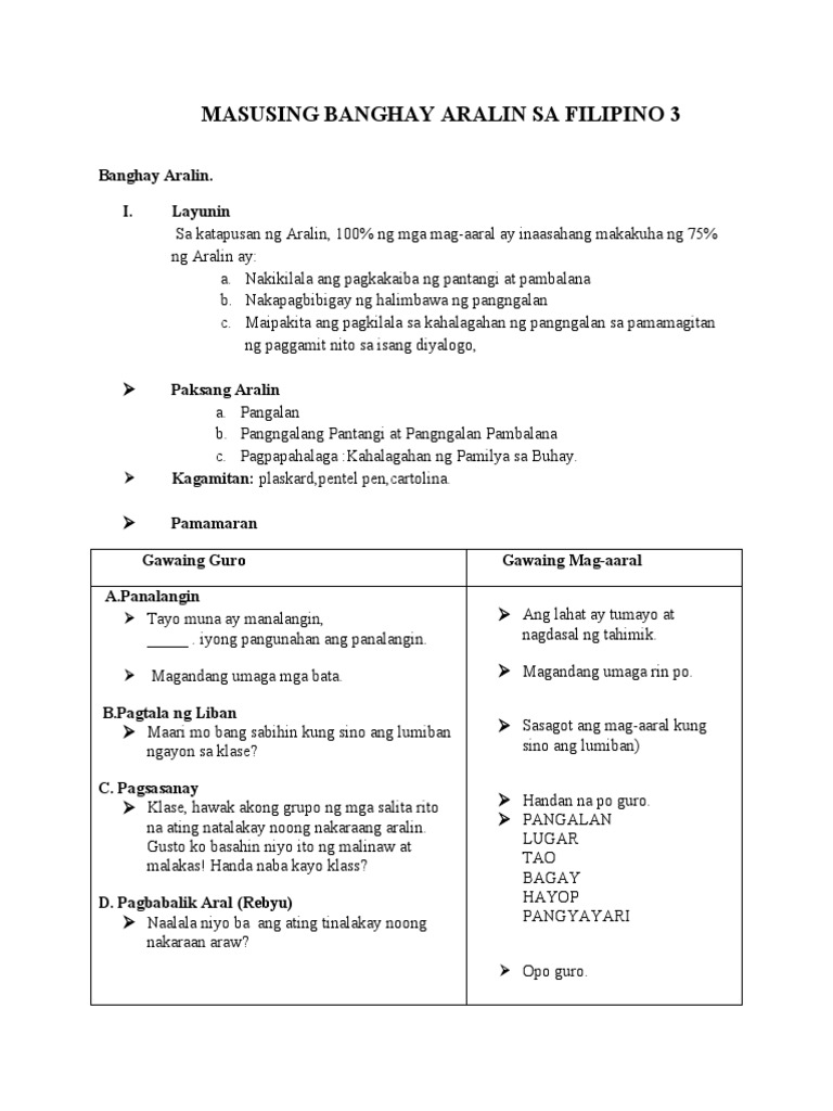 Detailed Lesson Plan in Filipino 1 | PDF