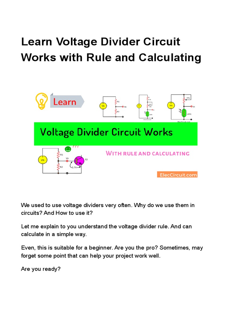 Learn Voltage Divider Circuit Works With Rule and Calculating | PDF | Resistor | Voltage