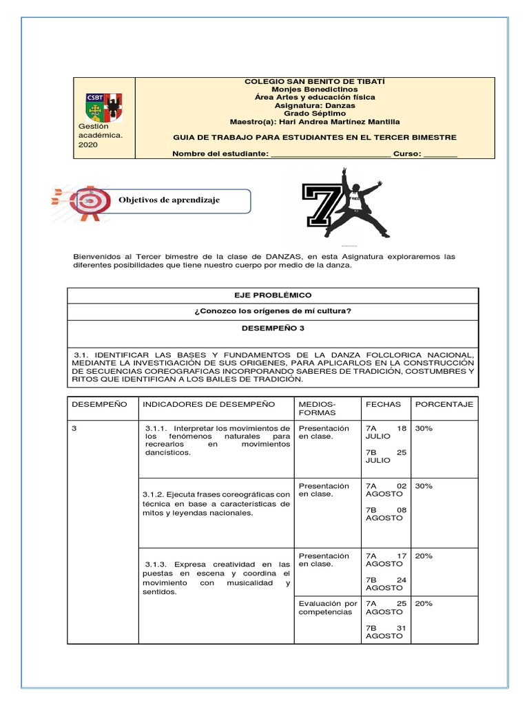 Guia Iii Bimestre Grado Septimo Danzas 2022 | PDF | Bailes | Aprendizaje