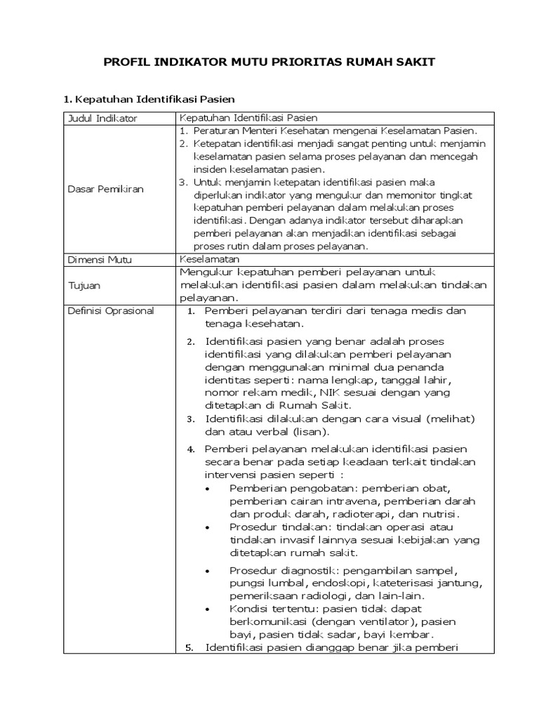 Profil Indikator Mutu Prioritas Rumah Sakit | PDF