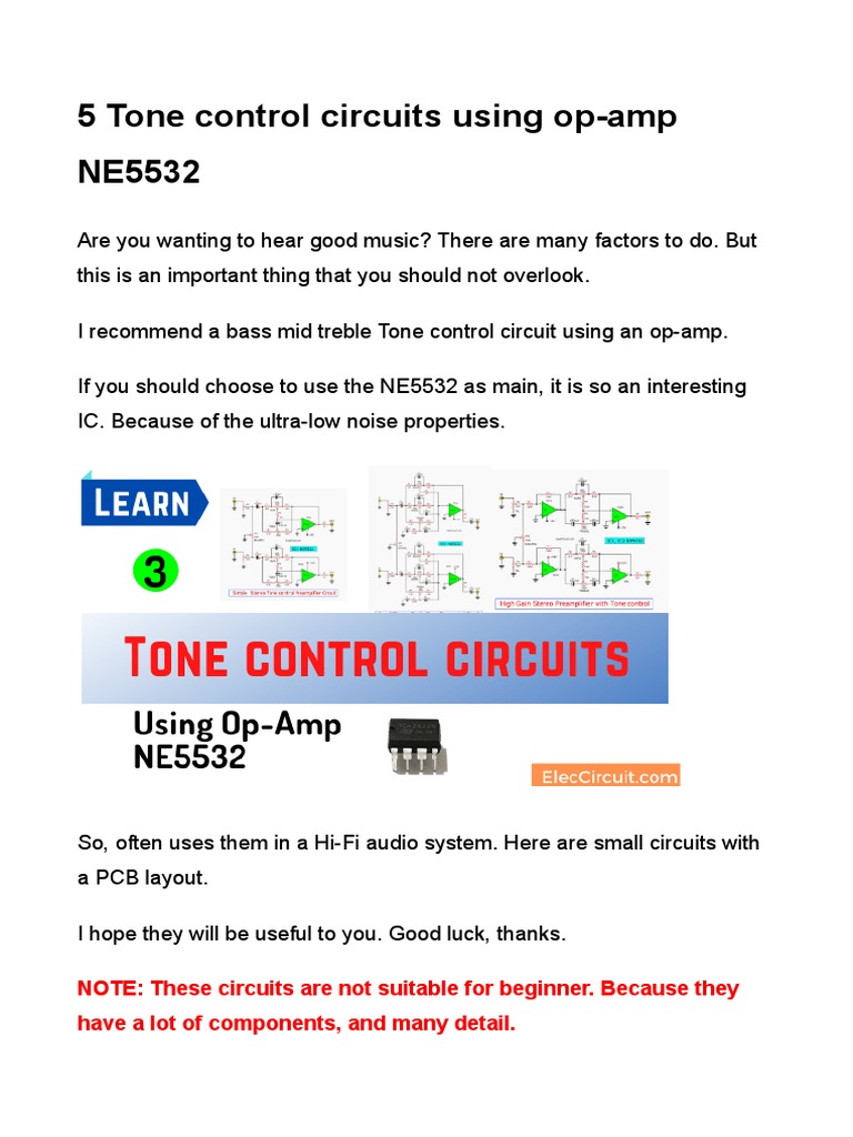 5 Tone Control Circuits Using Op Amp NE5532 | PDF | Amplifier ...