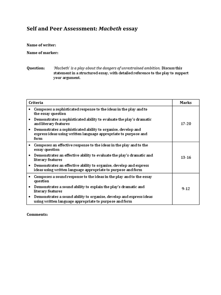 Macbeth Essay Assessment Criteria | PDF | Essays | Macbeth