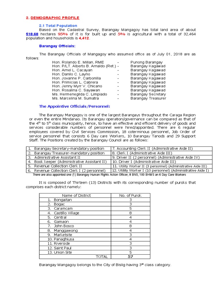 Demographic Profile-1 Barangay Mangagoy | PDF | Employment | Unemployment