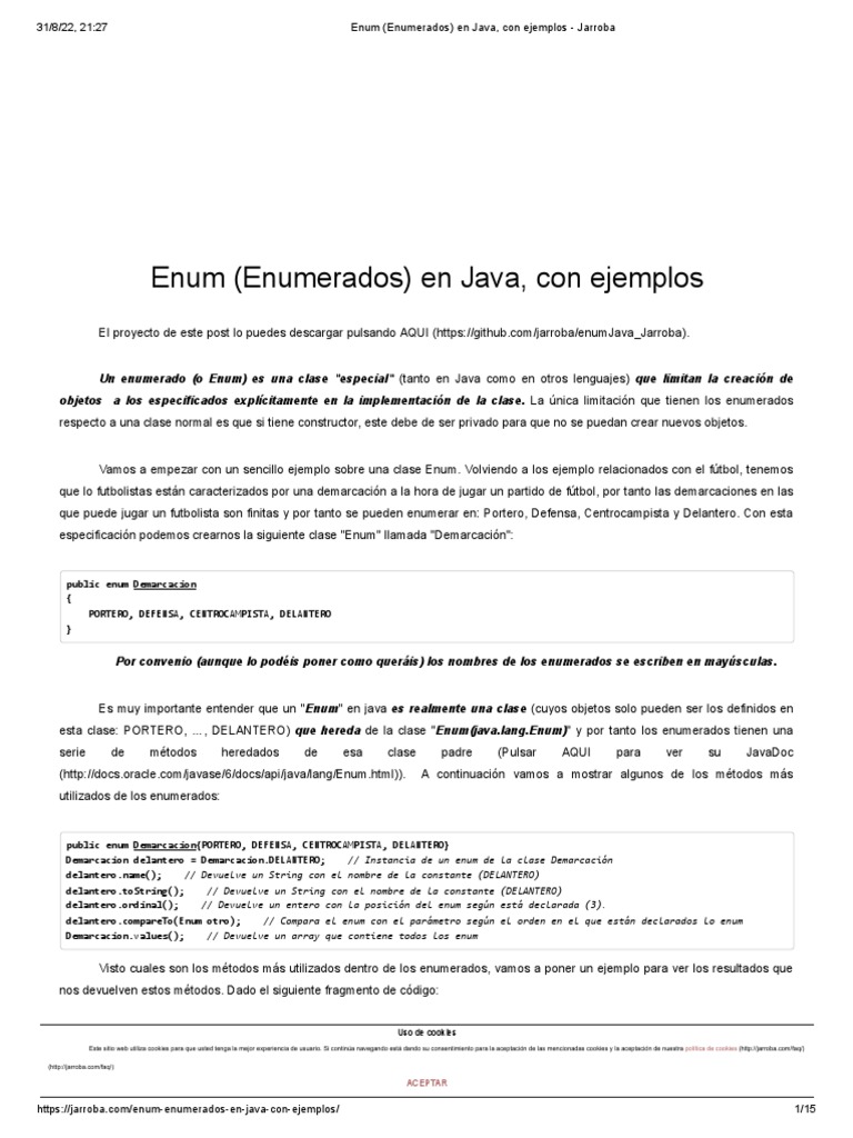 Enum (Enumerados) en Java, Con Ejemplos - Jarroba | PDF | Cookie HTTP | Java (lenguaje de ...