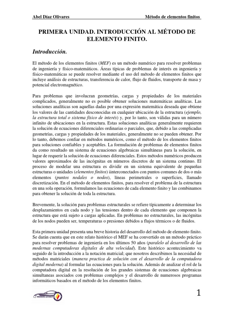 Unidad I Introduccion Al Metodo de Elemento Finito | PDF | Método de ...