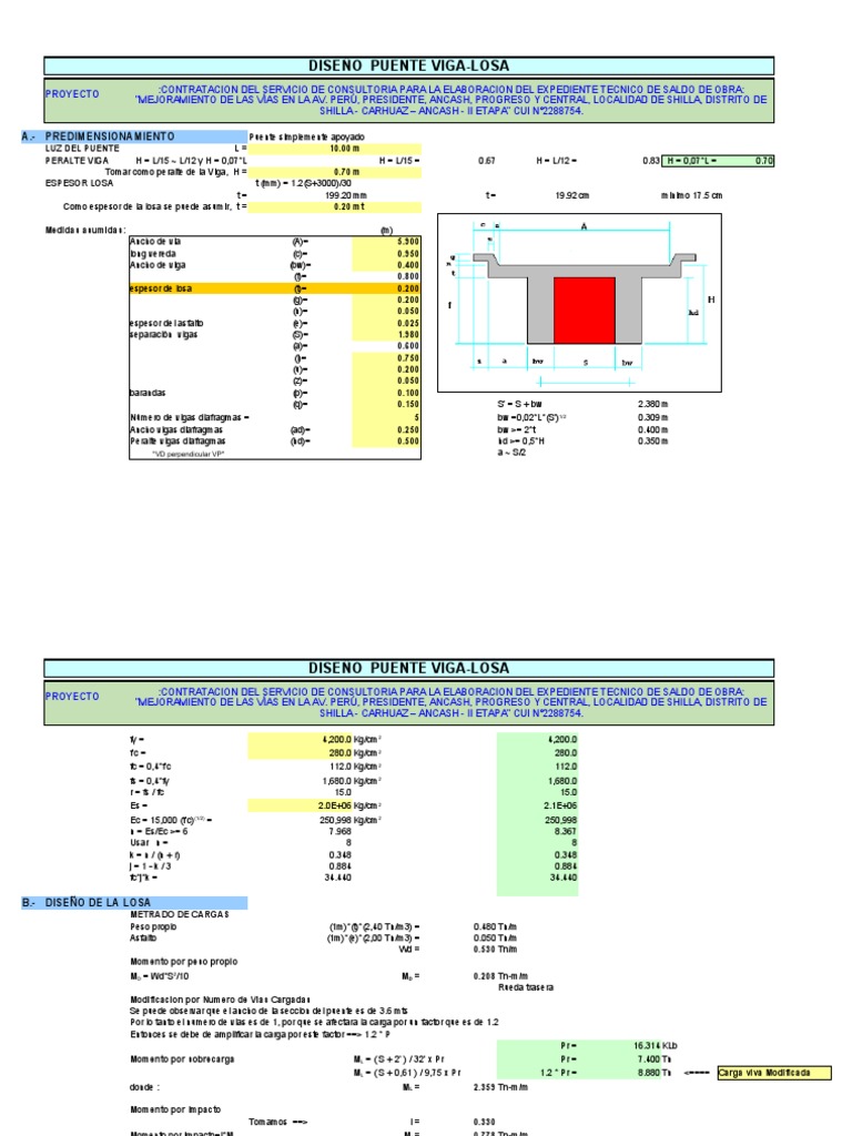 Diseño Puente Viga Losa L 10m Pdf Construyendo Tecnología Física