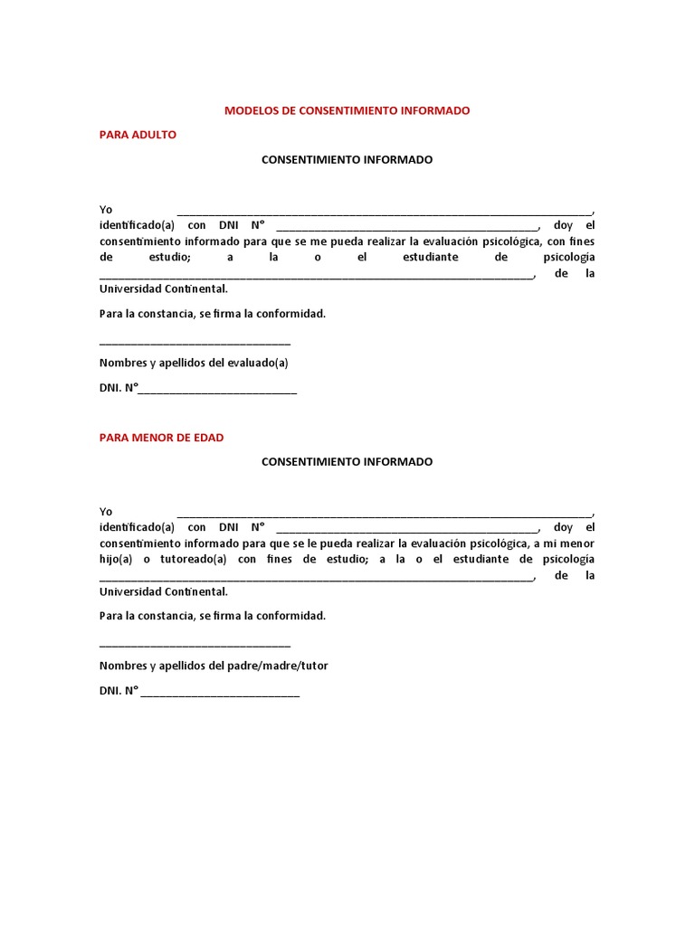 Modelo de Consentimiento Informado | PDF