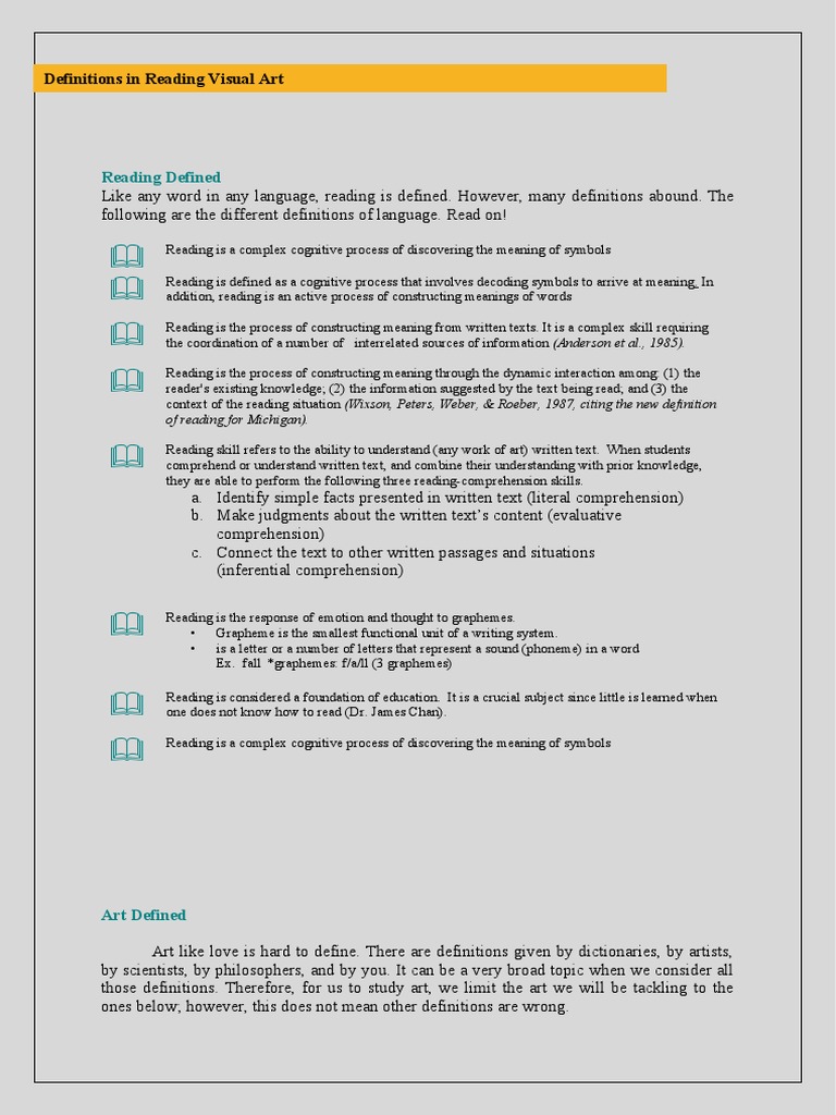 Definitions of Reading Visual Arts | PDF | Reading Comprehension ...