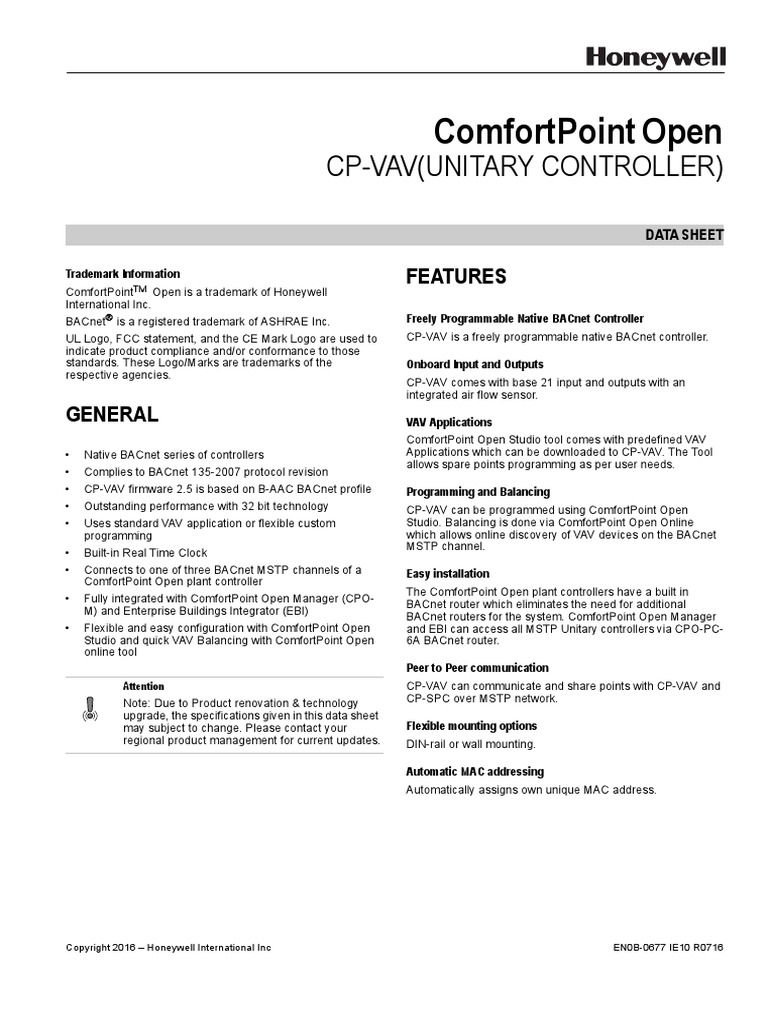 CP-VAV-U - ComfortPoint - Unitary Controller | PDF | Analog To Digital ...