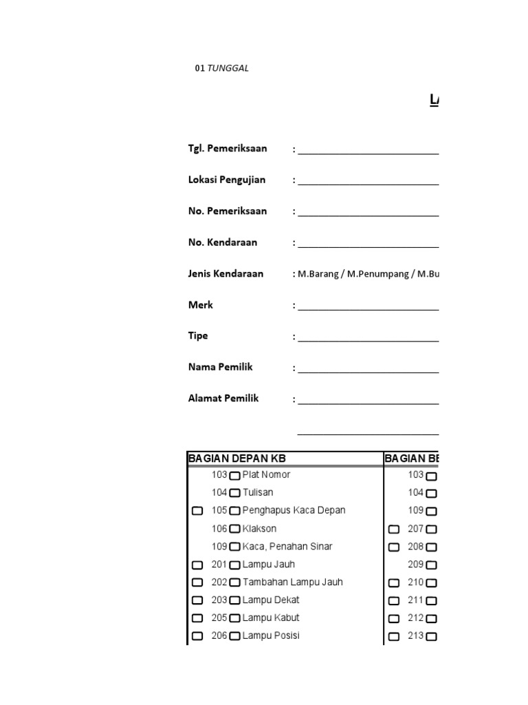 Check Sheet Pemeriksaan Kendaraan | PDF