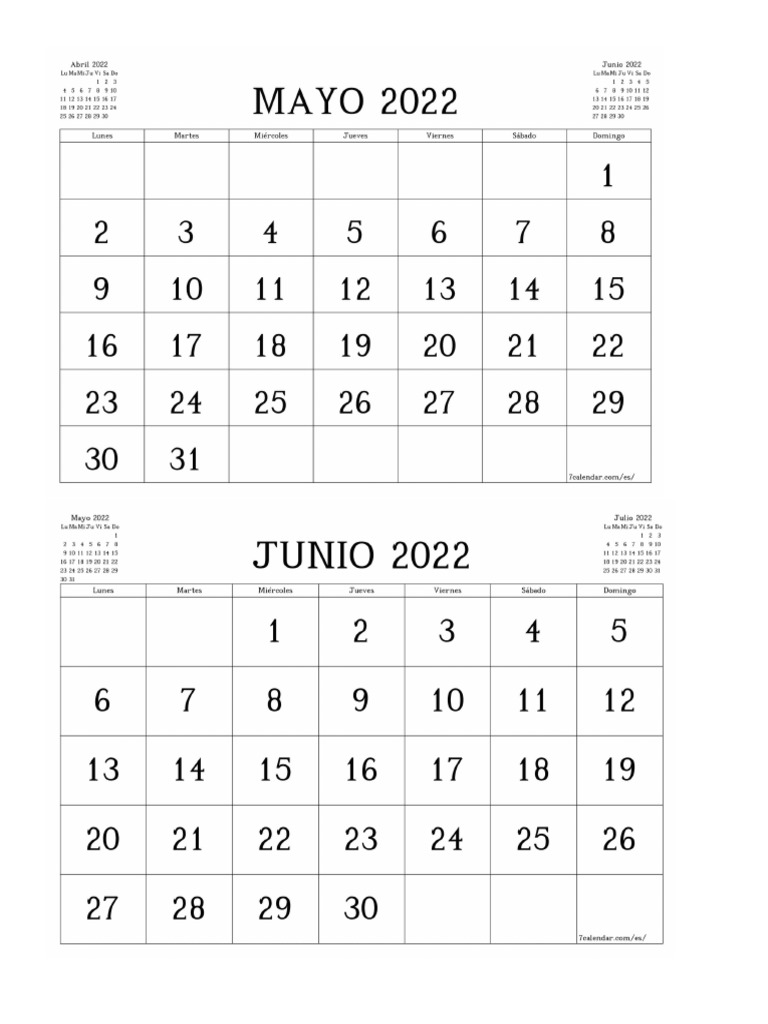 CALENDARIO MAYO Y JUNIO 2022 | PDF