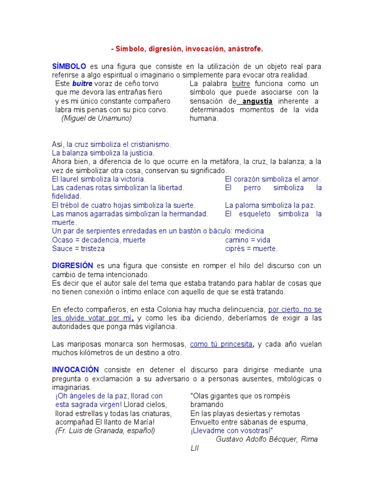 Símbolo, digresión, invocación, anástrofe | PDF