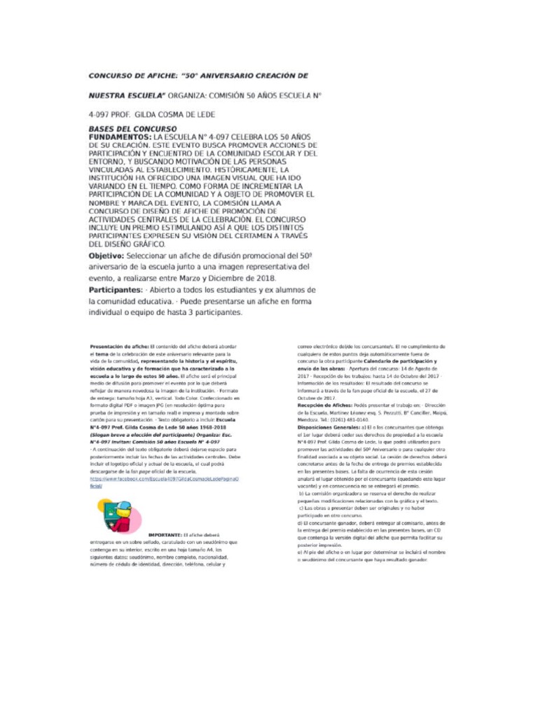 Bases para Concurso de Diseño de Afiche | PDF | Póster | Institución