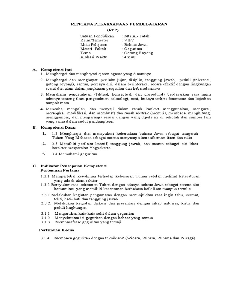 Fiks RPP Geguritan | PDF
