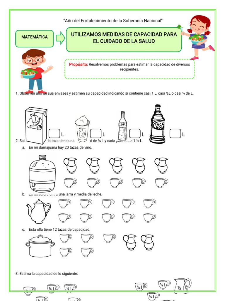 Ejercicios de Medidas de Capacidad para Niños | PDF | Litro | Líquidos