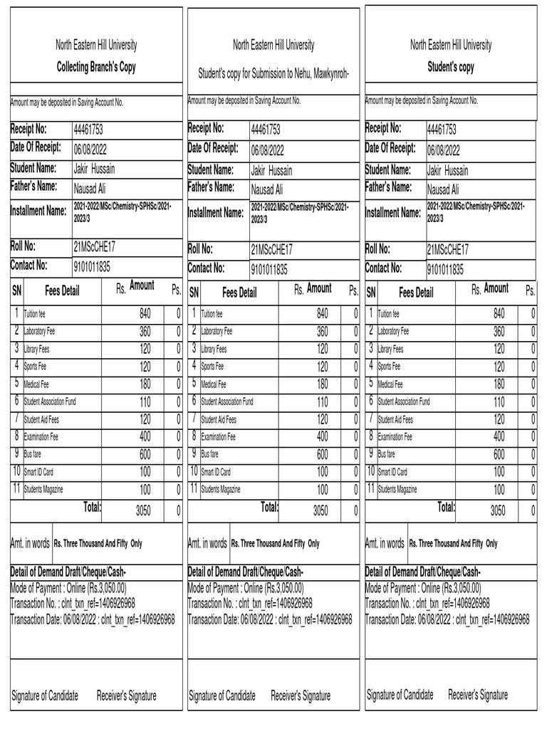 Academic Fee Receipt | PDF | Payments | Cheque