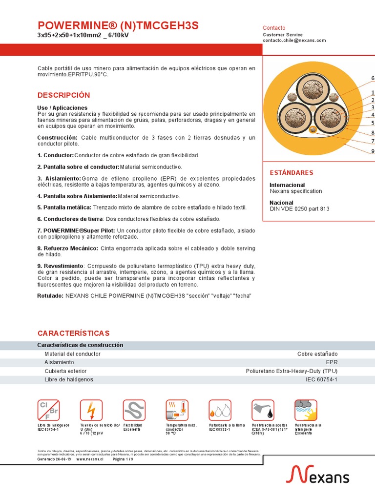 (N) TMCGEH3S 3x95+2x50+1x10mm2 6-10kV | PDF | Aislador (Electricidad) | Cobre