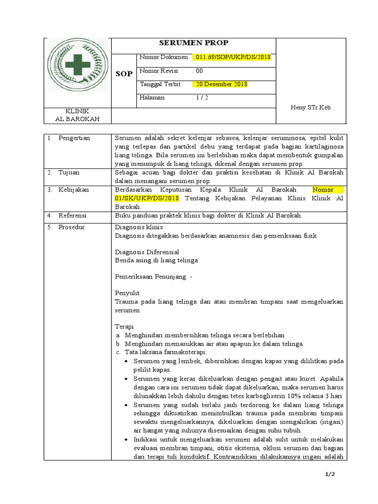 SOP Serumen Prop 144 Penyakit | PDF