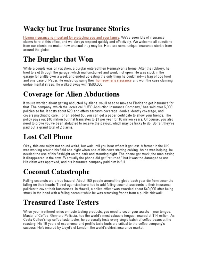 Wacky But True Insurance Stories | PDF | Insurance