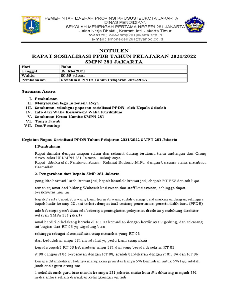 Notulen SOSIALISASI PPDB 2022-2023 | PDF