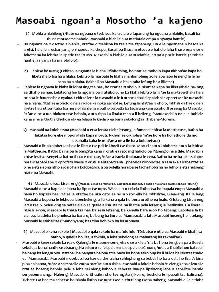 2) Masoabi Ngoan'a Mosotho 'A Kajeno | PDF
