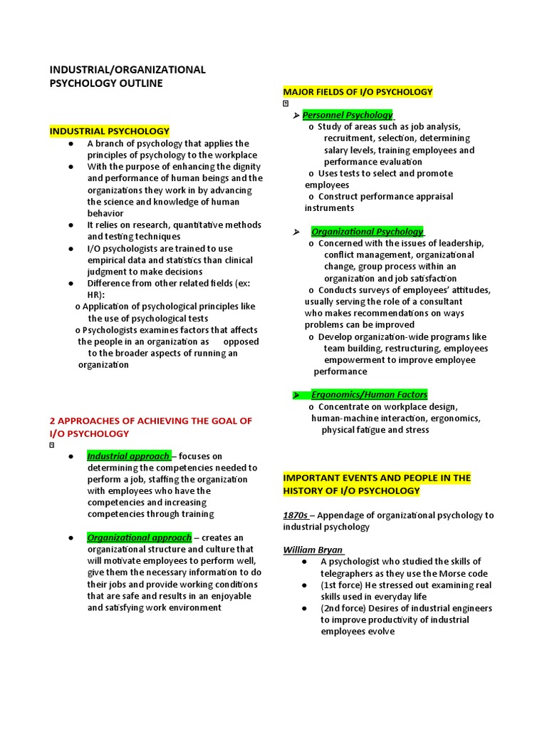 Io-Psych Outline-Review | PDF | Industrial And Organizational Psychology | Psychology