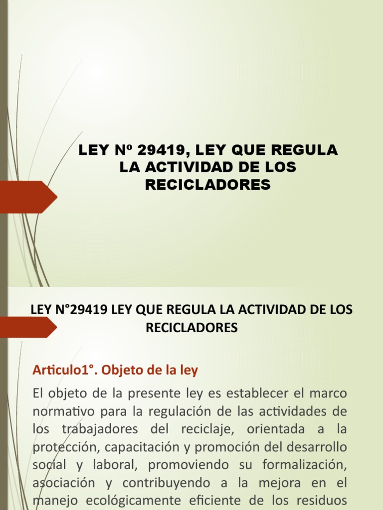 Ley 29419 Ultimo | PDF | Reciclaje | Residuos