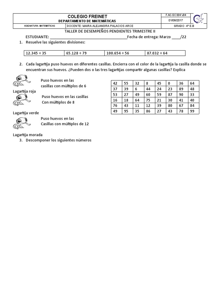 Taller de Desempeños Pendientes 4° Trime. Ii | PDF