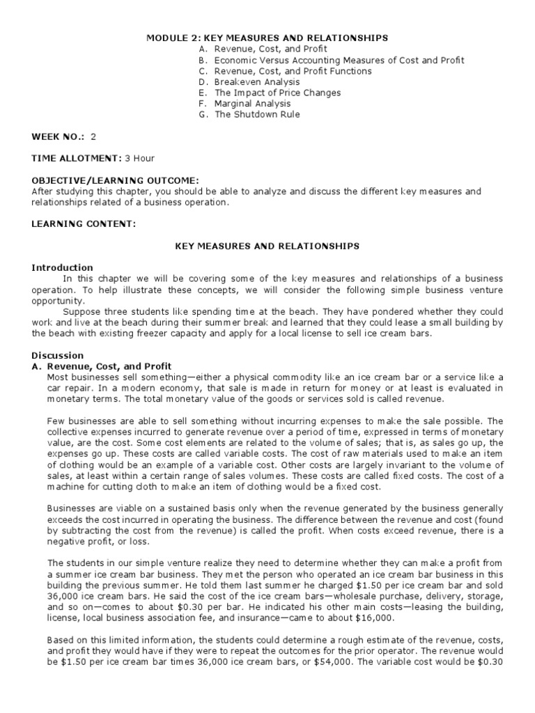 Key Business Measures and Analysis | PDF | Demand Curve | Profit ...