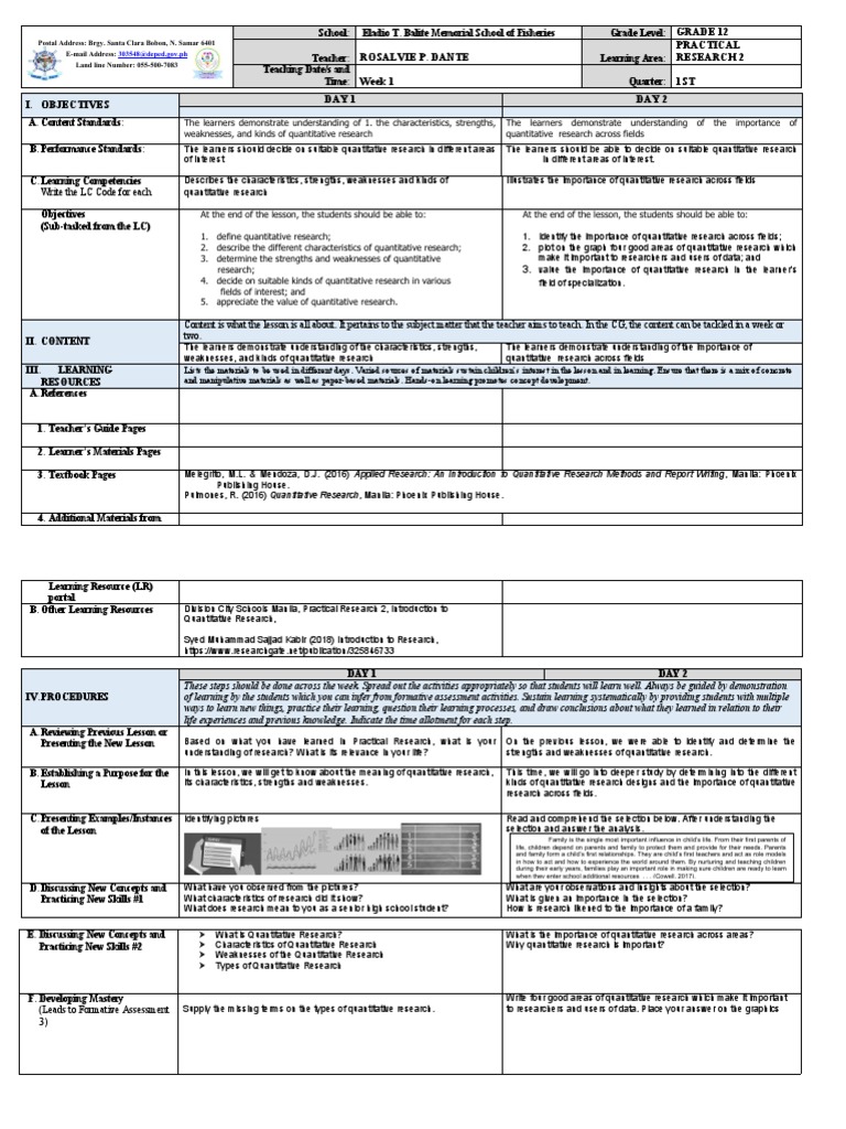 Rdante DLL Q1 WK1 | PDF | Teaching Method | Learning