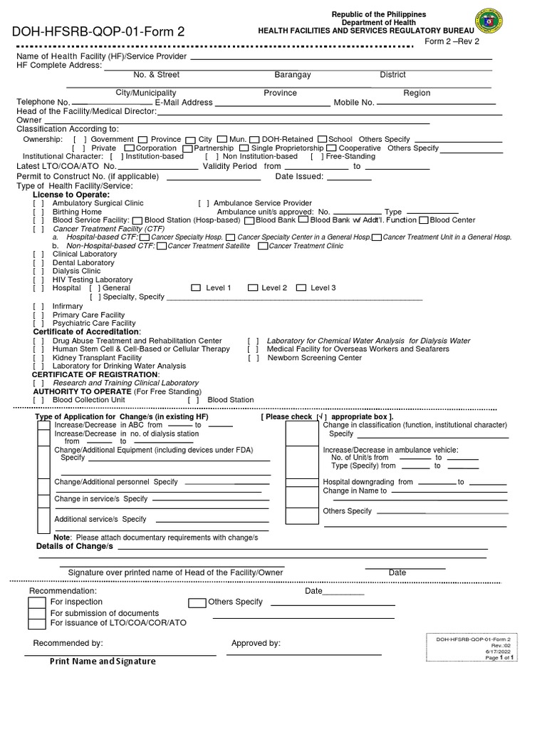 Philippine health facility license renewal form | PDF | Clinic | Hospital
