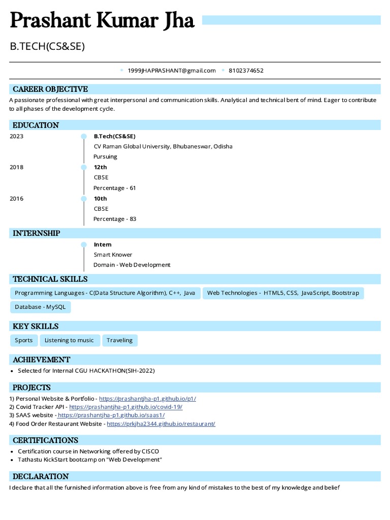 Prashant Kumar Jha Blank Template | PDF | Career & Growth