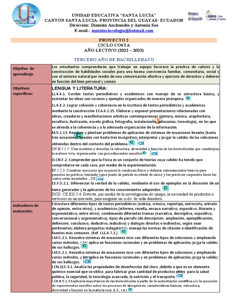 Proyecto 2 S2 Tercero Bach | PDF | Ácido | Química
