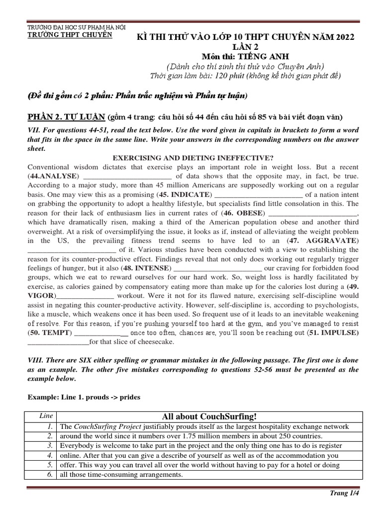 De Thi Tu Luan Chuyen Anh - CSP | PDF | Curriculum | Schools