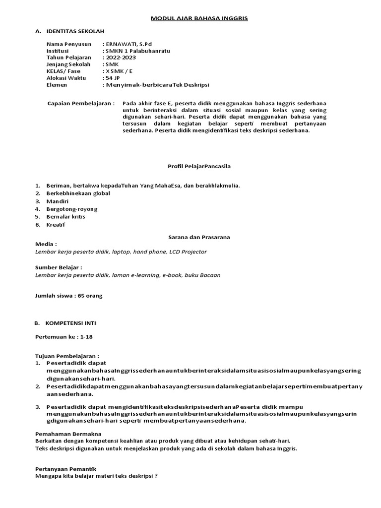 MODUL AJAR - Ok | PDF