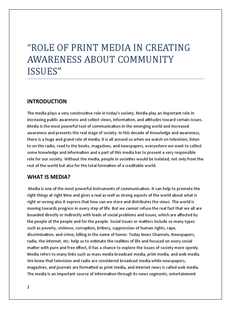 Role of Print Media in Social Awareness | PDF | Mass Media | News