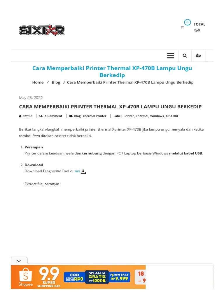 Cara Memperbaiki Printer Thermal XP-470B Lampu Ungu Berkedip - Sixtar | PDF