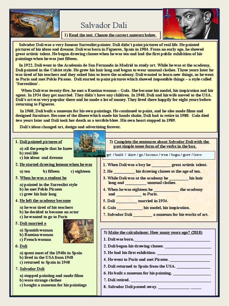 Salvador Dali Grammar Drills Reading Comprehension Exercises - 107295 ...