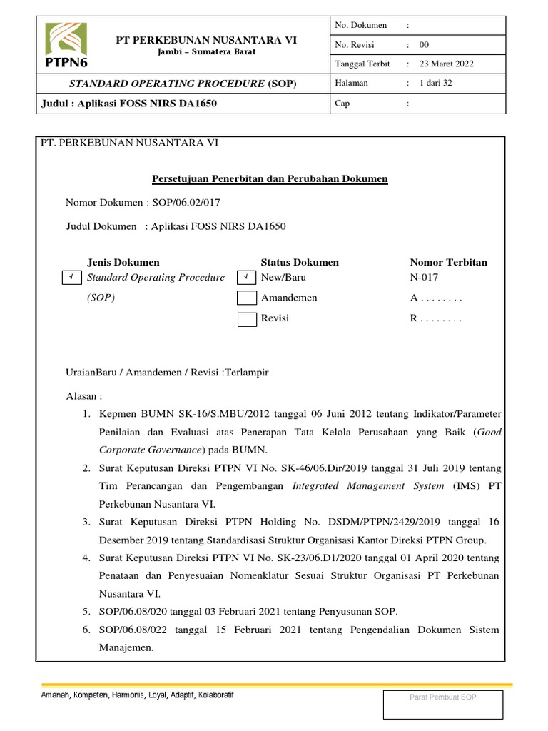 SOP Aplikasi FOSS NIRS DA1650 | PDF