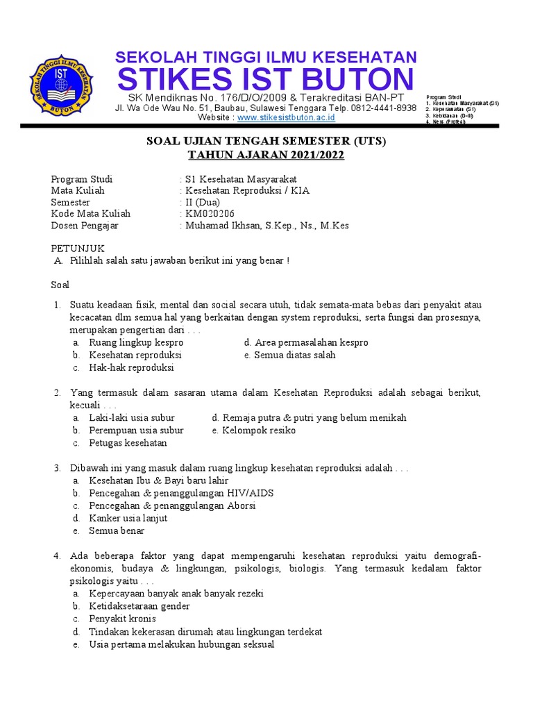Soal Uts (Kespro) | PDF