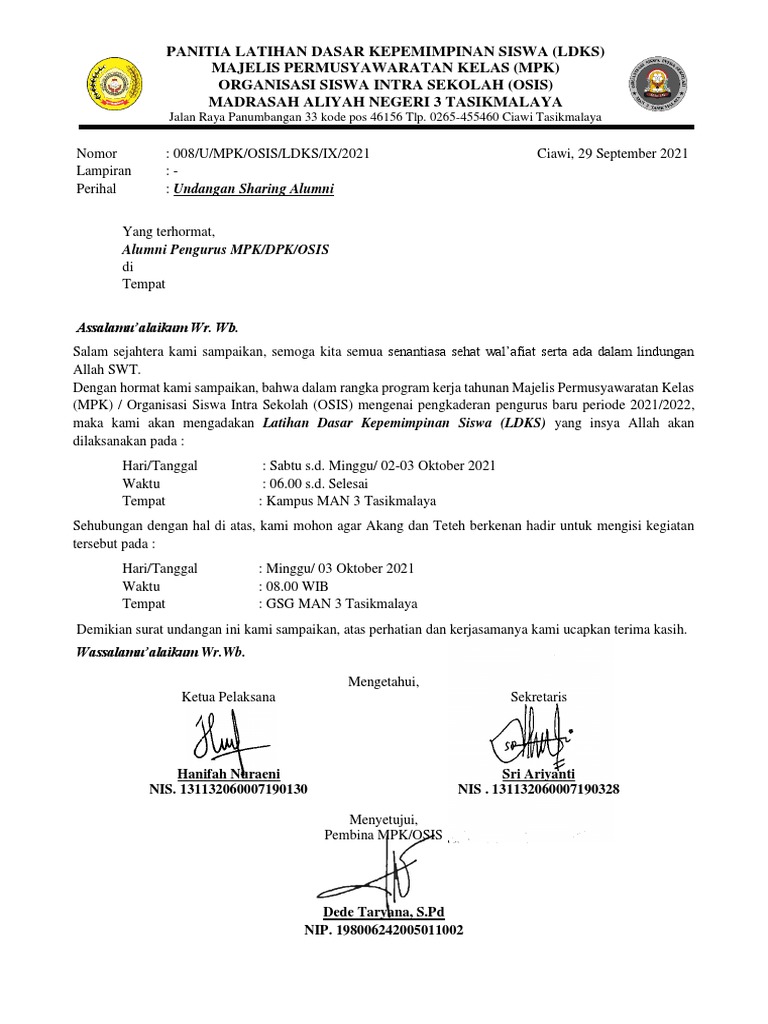 Surat Undangan Demisioner | PDF